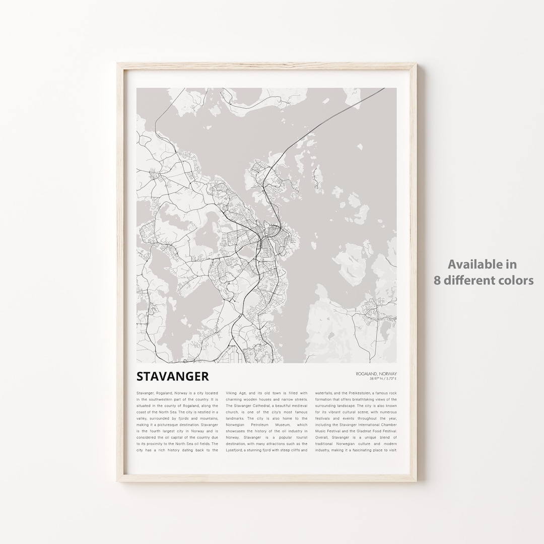 Stavanger Map Print, Stavanger Travel Map, Stavanger Wall Decor Art ...