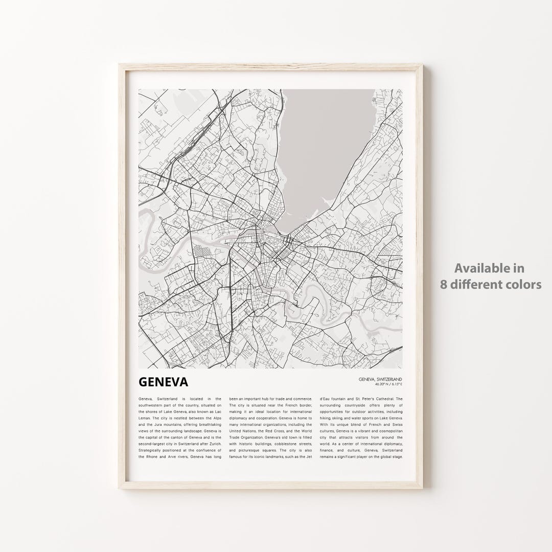Geneva Map Print, Geneva Travel Map, Geneva Wall Decor Art, Geneva ...