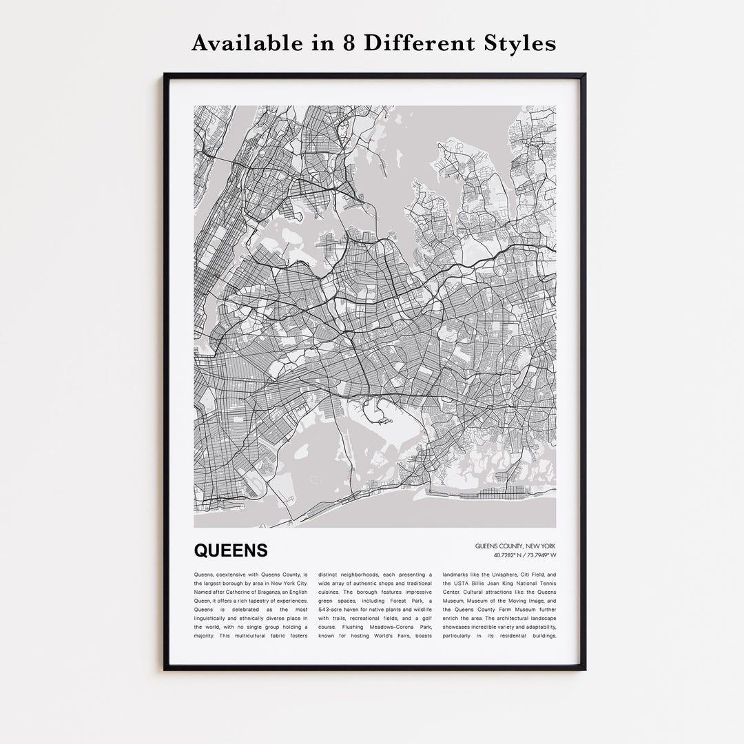 Queens Map Print, Queens Travel Map, Queens Wall Decor Art, Queens New ...