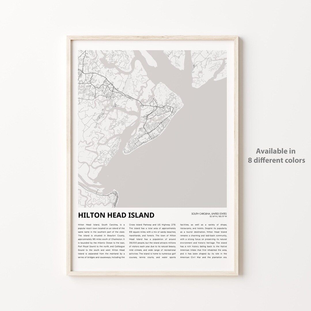 Hilton Head Island Map Print, Hilton Head Island Travel Map, Hilton ...