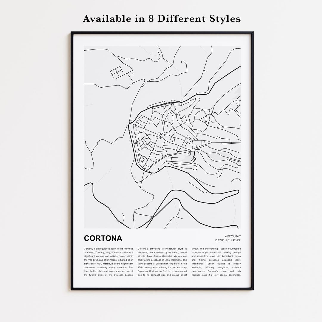 Cortona Map Print, Cortona Travel Map, Cortona Wall Decor Art, Cortona ...