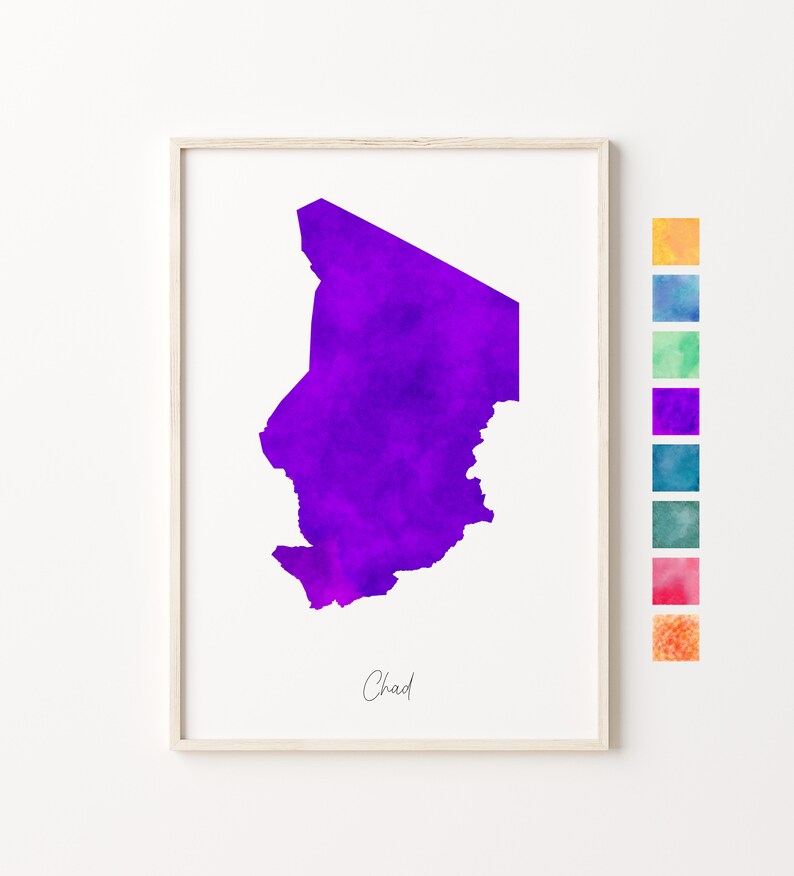 Chad Watercolor Map, Chad Pastel Print, Chad Minimal Art, Chad Wall Art ...
