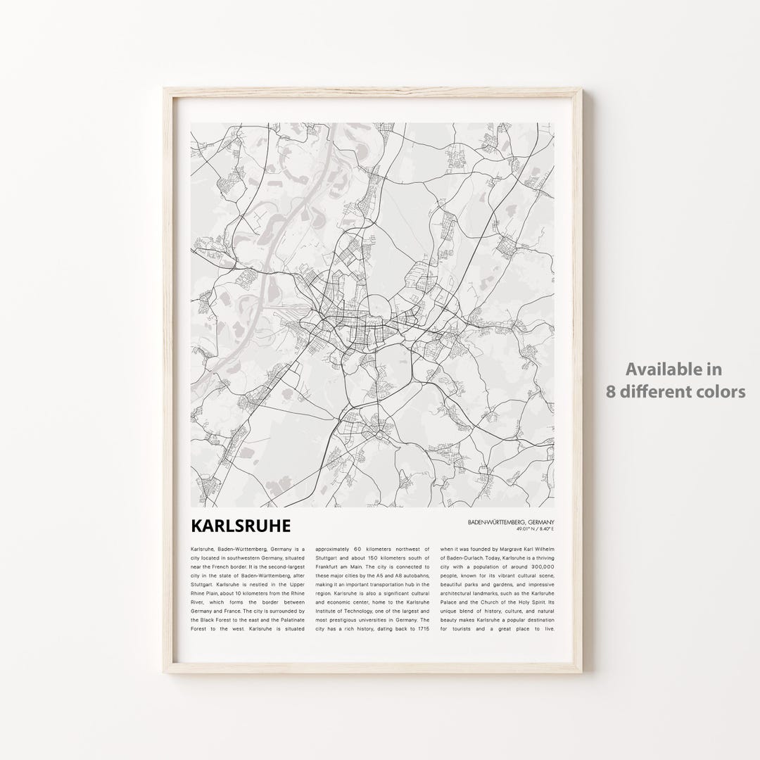 Karlsruhe Map Print, Karlsruhe Travel Map, Karlsruhe Wall Decor Art ...