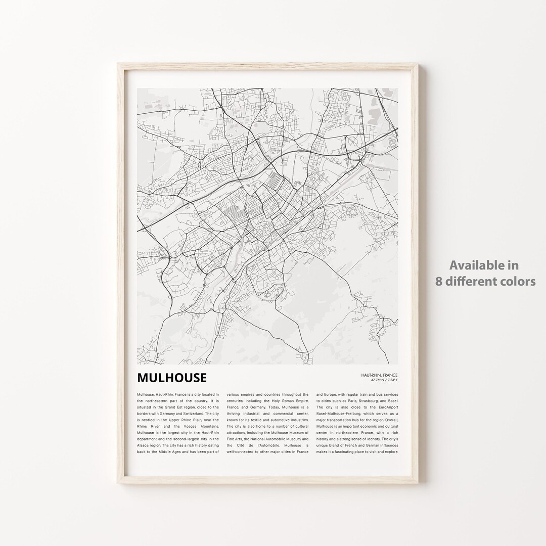 Mulhouse Map Print, Mulhouse Travel Map, Mulhouse Wall Decor Art ...