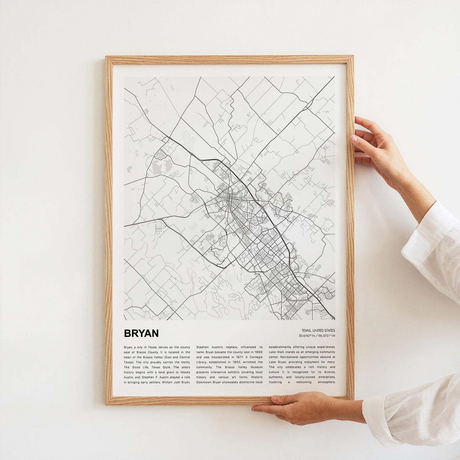 Bryan Map Print, Bryan Travel Map, Bryan Wall Decor Art, Bryan Texas ...