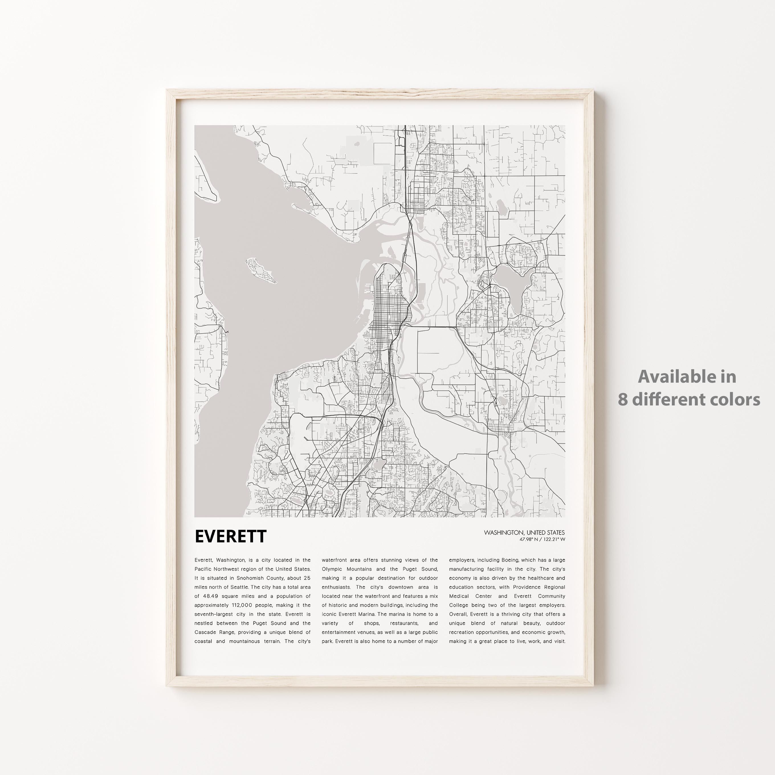Everett Map Print, Everett Travel Map, Everett Wall Decor Art, Everett ...