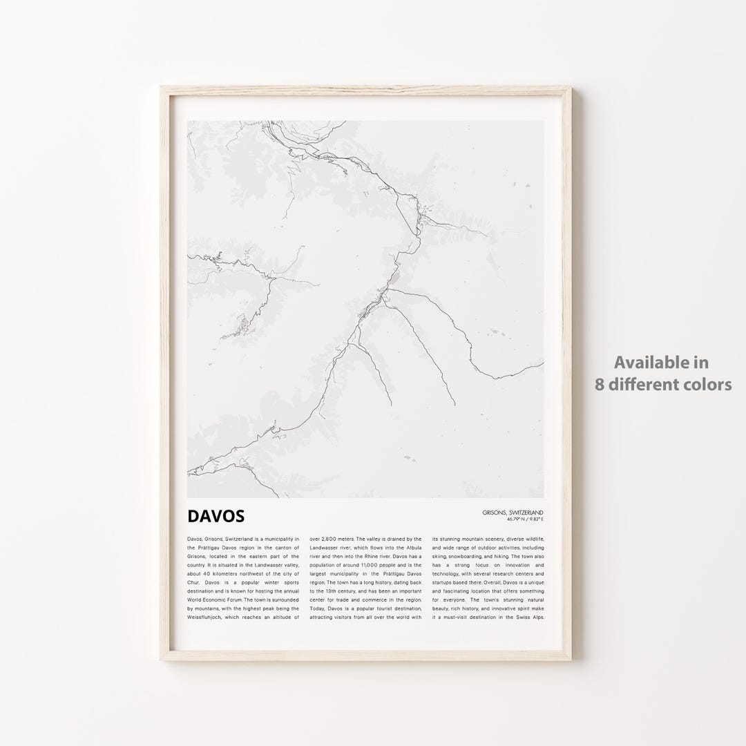 Davos Map Print, Davos Travel Map, Davos Wall Decor Art, Davos Grisons ...
