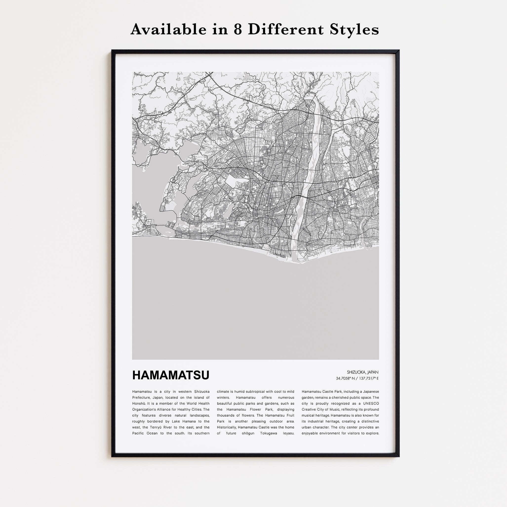 Hamamatsu Map Print, Hamamatsu Travel Map, Hamamatsu Wall Decor Art ...