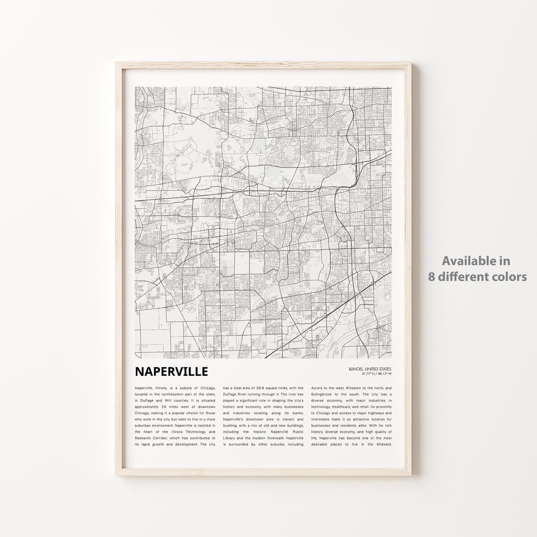 Naperville Map Print, Naperville Travel Map, Naperville Wall Decor Art ...
