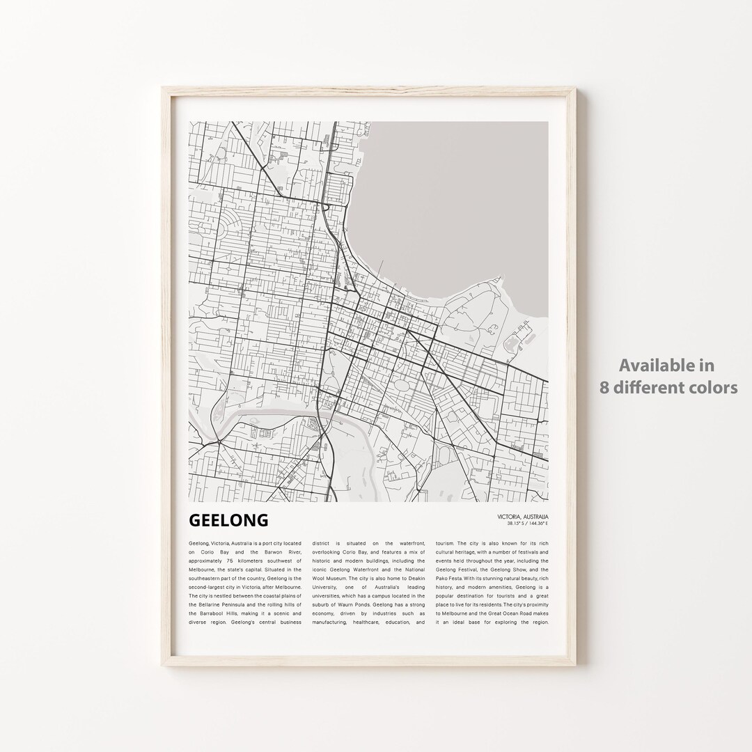Geelong Map Print, Geelong Travel Map, Geelong Wall Decor Art, Geelong ...
