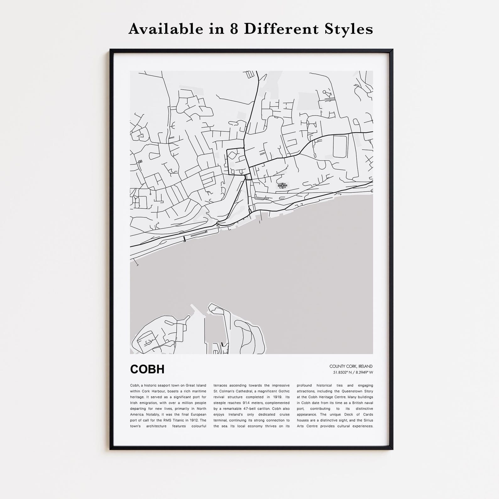 Cobh Map Print, Cobh Travel Map, Cobh Wall Decor Art, Cobh County Cork ...