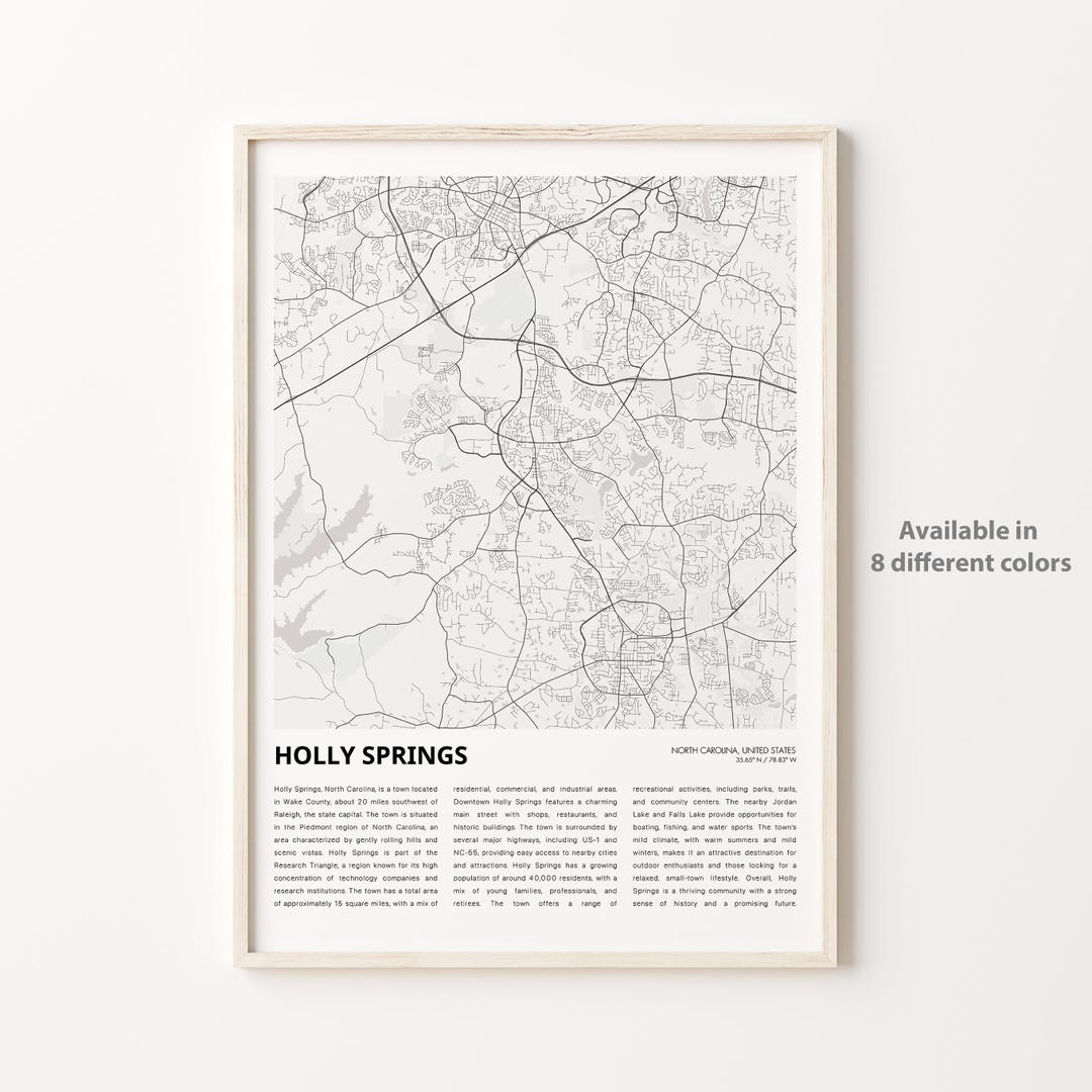 Holly Springs Map Print, Holly Springs Travel Map, Holly Springs Wall ...