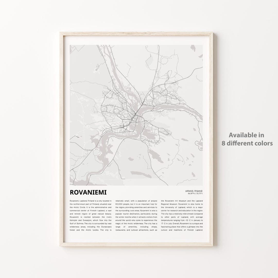 Rovaniemi Map Print, Rovaniemi Travel Map, Rovaniemi Wall Decor Art ...