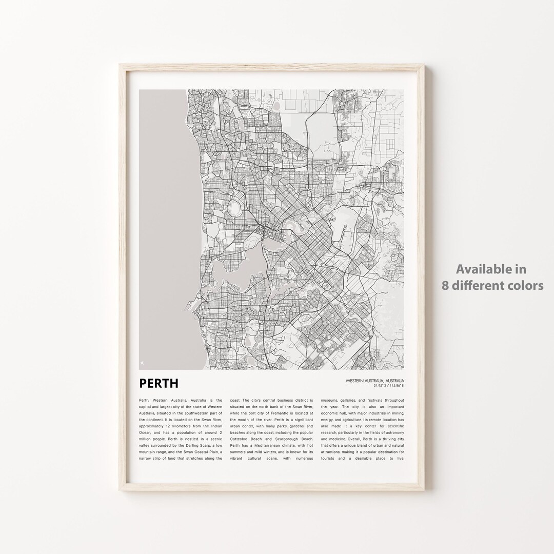 Perth Map Print, Perth Travel Map, Perth Wall Decor Art, Perth Western ...