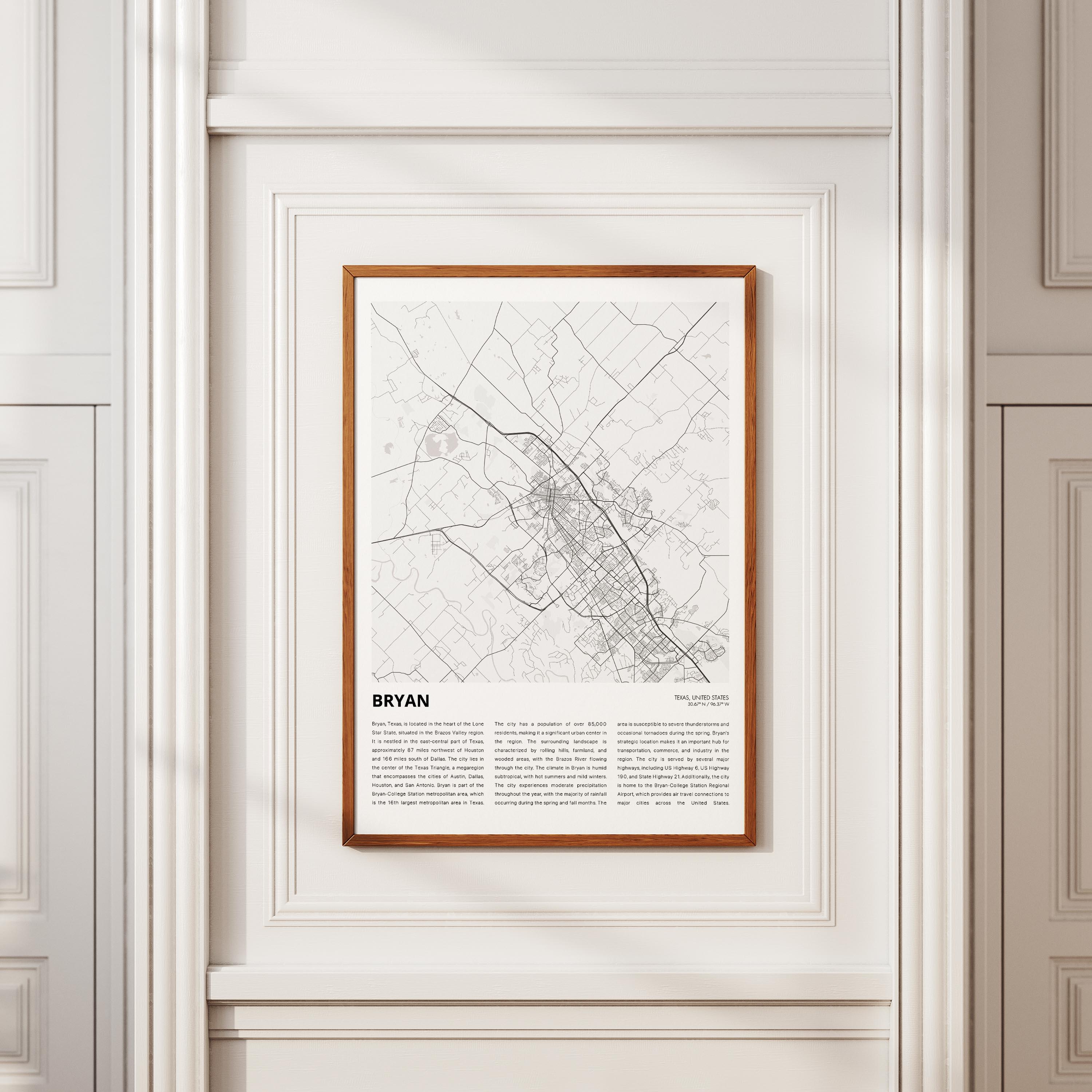 Bryan Map Print, Bryan Travel Map, Bryan Wall Decor Art, Bryan Texas ...