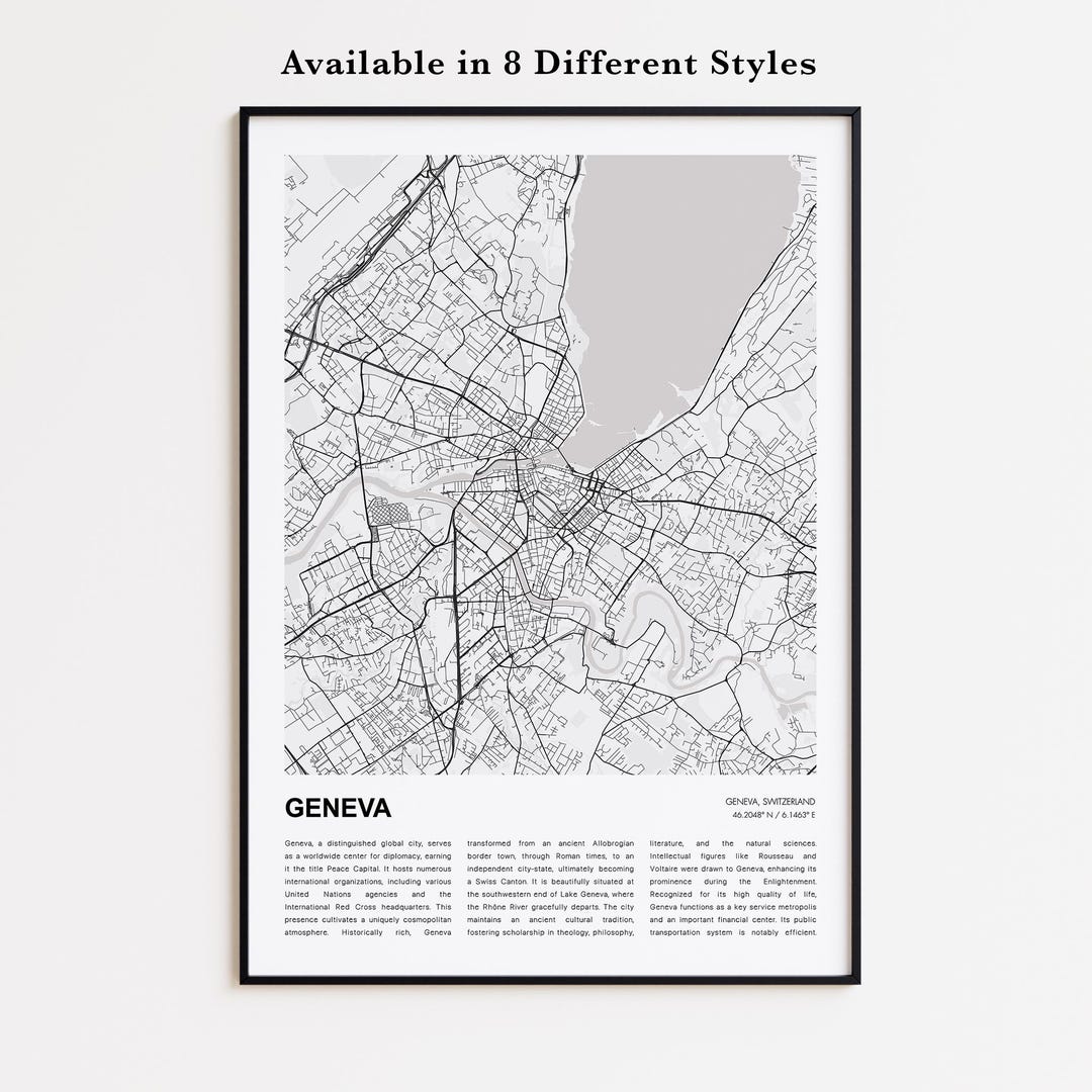 Geneva Map Print, Geneva Travel Map, Geneva Wall Decor Art, Geneva ...