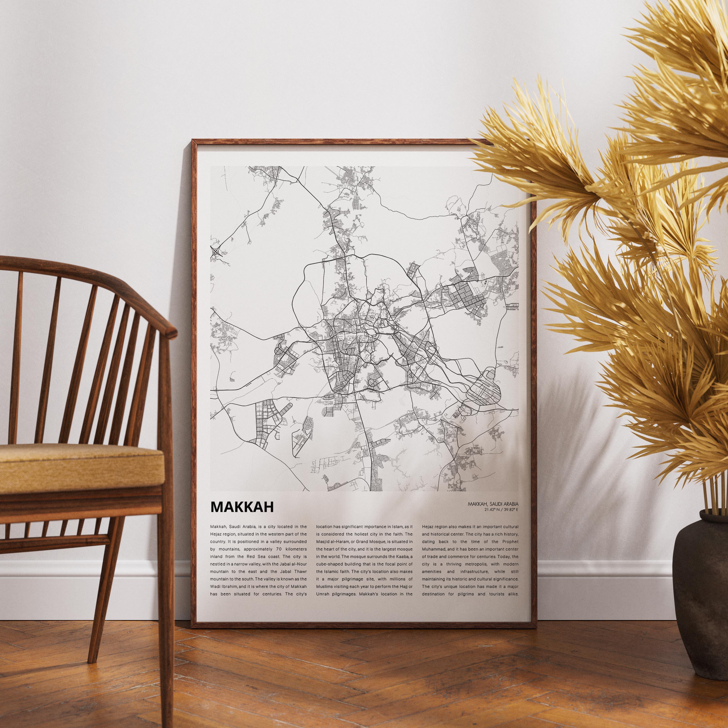 Makkah Map Print, Makkah Travel Map, Makkah Wall Decor Art, Makkah ...