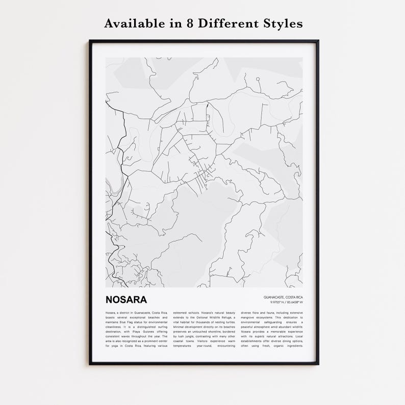 Nosara Map Print, Nosara Travel Map, Nosara Wall Decor Art, Nosara ...