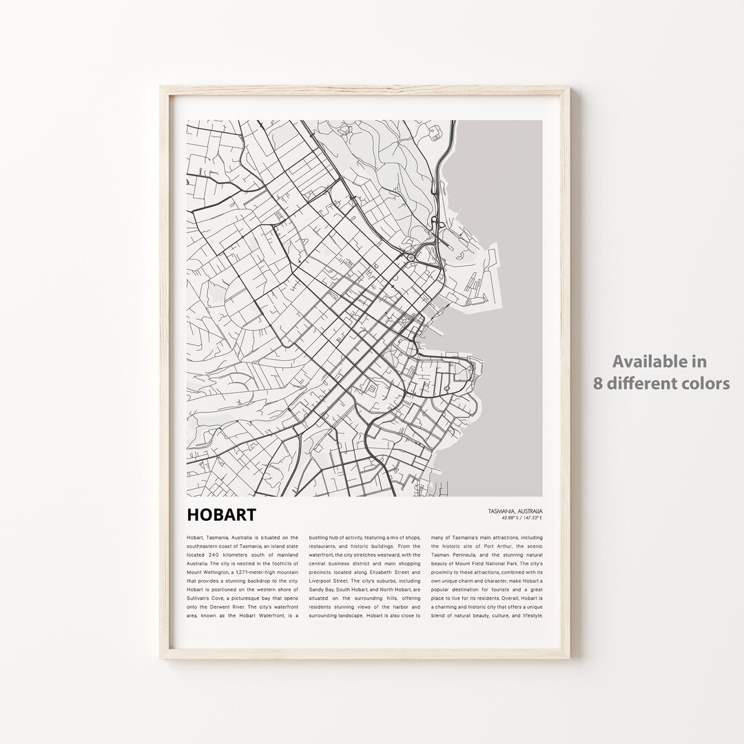 Hobart Map Print, Hobart Travel Map, Hobart Wall Decor Art, Hobart ...