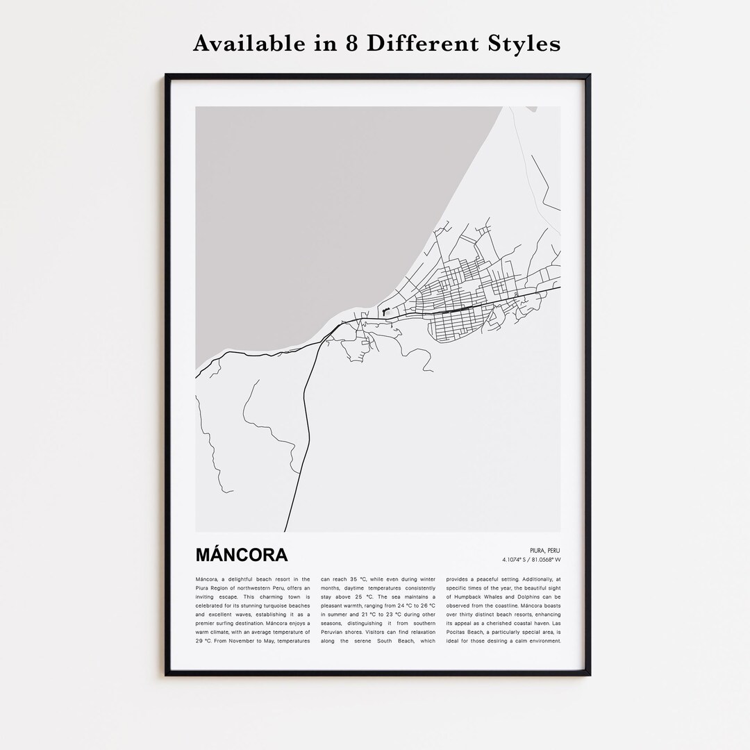 Máncora Map Print, Máncora Travel Map, Máncora Wall Decor Art, Máncora ...