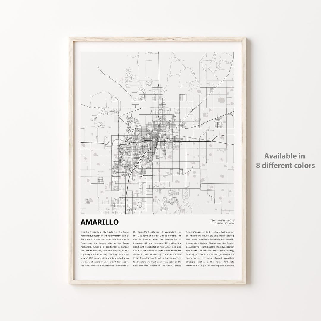 Amarillo Map Print, Amarillo Travel Map, Amarillo Wall Decor Art ...