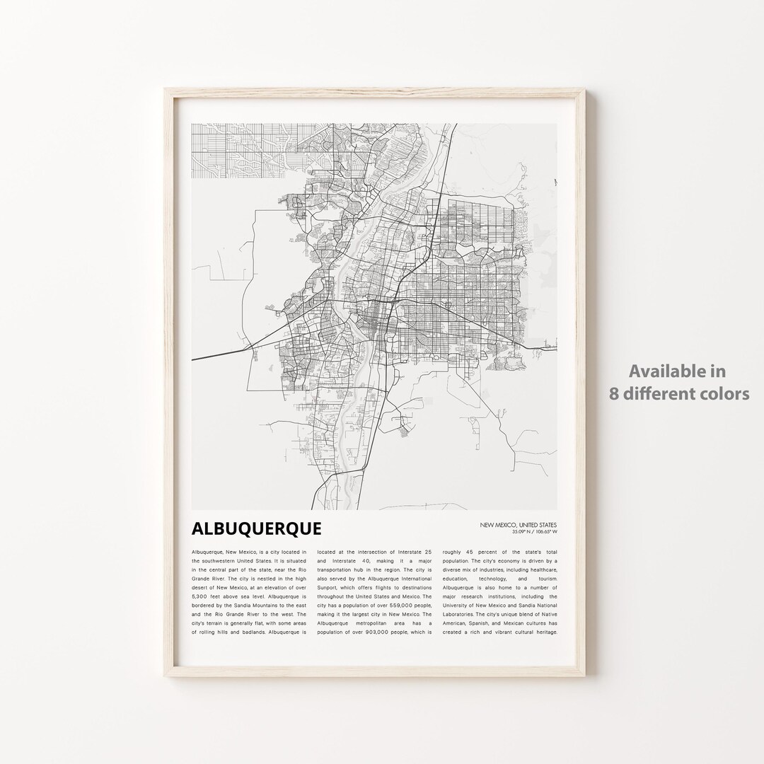 Albuquerque Map Print, Albuquerque Travel Map, Albuquerque Wall Decor ...