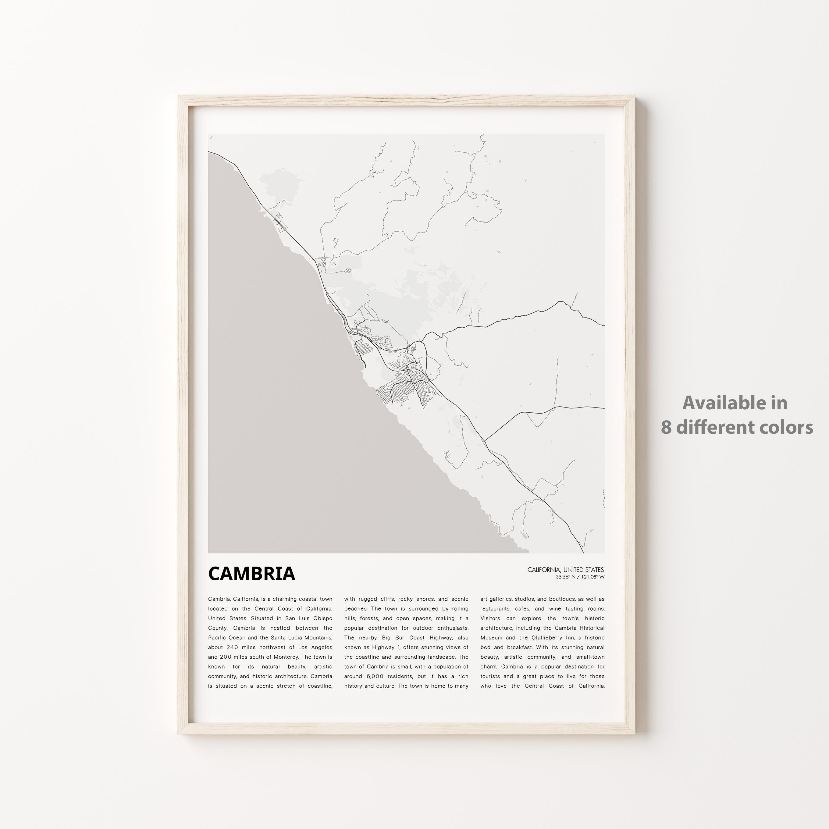 Cambria Map Print, Cambria Travel Map, Cambria Wall Decor Art, Cambria ...