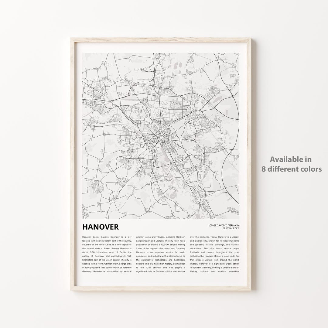 Hanover Map Print, Hanover Travel Map, Hanover Wall Decor Art, Hanover ...