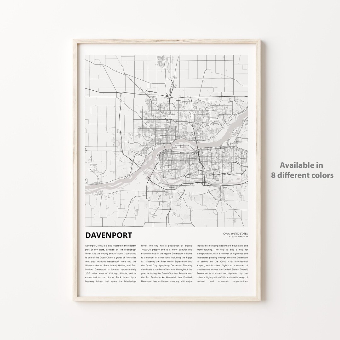 Davenport Map Print, Davenport Travel Map, Davenport Wall Decor Art ...