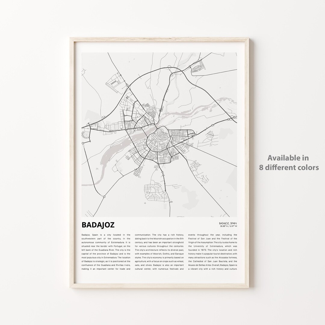 Badajoz Map Print, Badajoz Travel Map, Badajoz Wall Decor Art, Badajoz ...