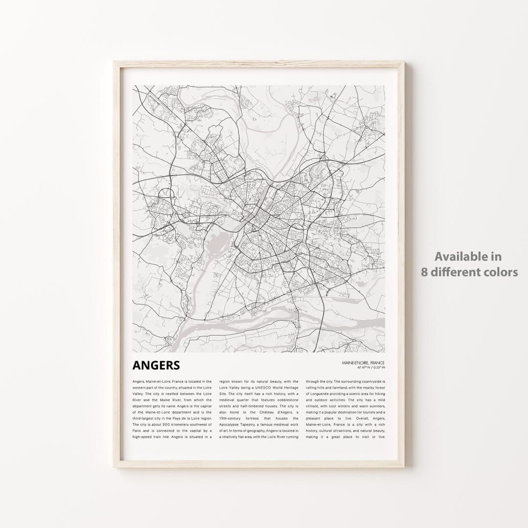 Angers Map Print, Angers Travel Map, Angers Wall Decor Art, Angers ...