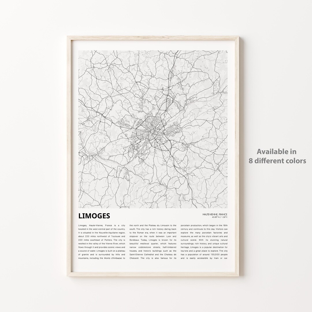 Limoges Map Print, Limoges Travel Map, Limoges Wall Decor Art, Limoges ...