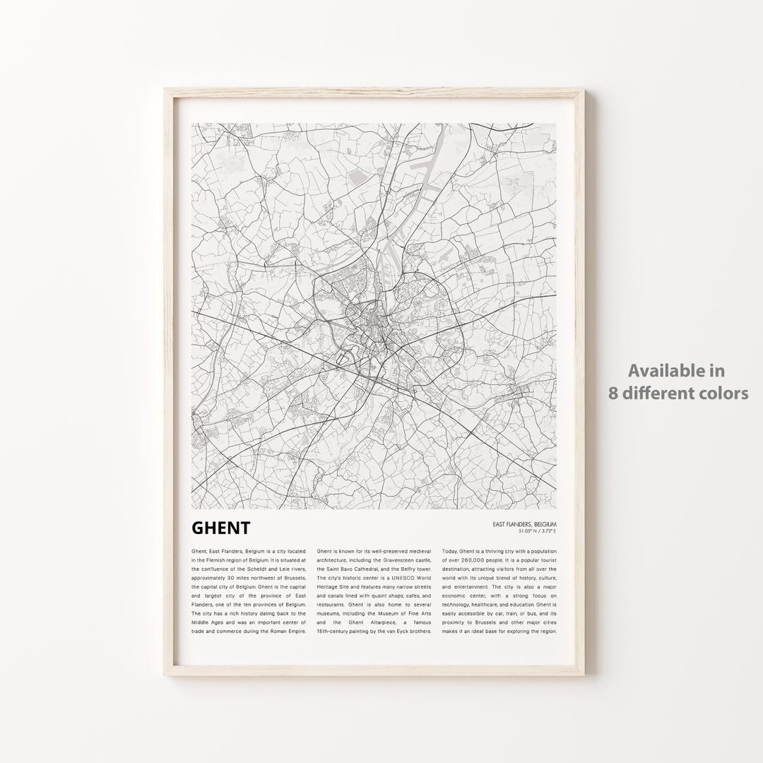 Ghent Map Print, Ghent Travel Map, Ghent Wall Decor Art, Ghent East ...