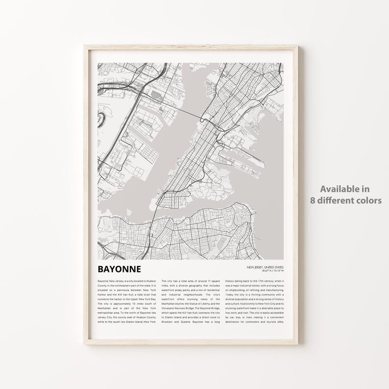 Bayonne Map Print, Bayonne Travel Map, Bayonne Wall Decor Art, Bayonne ...