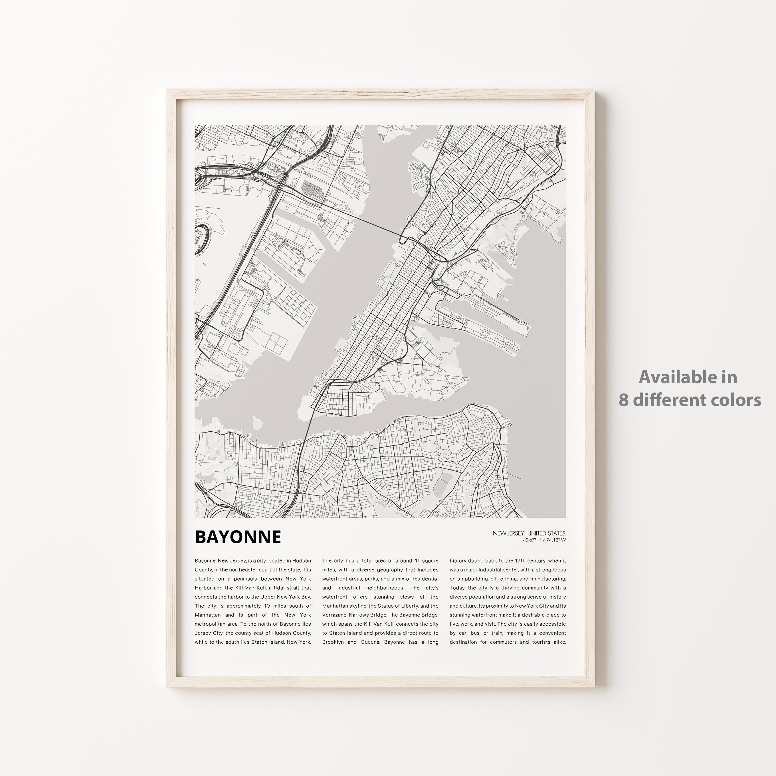 Bayonne Map Print, Bayonne Travel Map, Bayonne Wall Decor Art, Bayonne ...