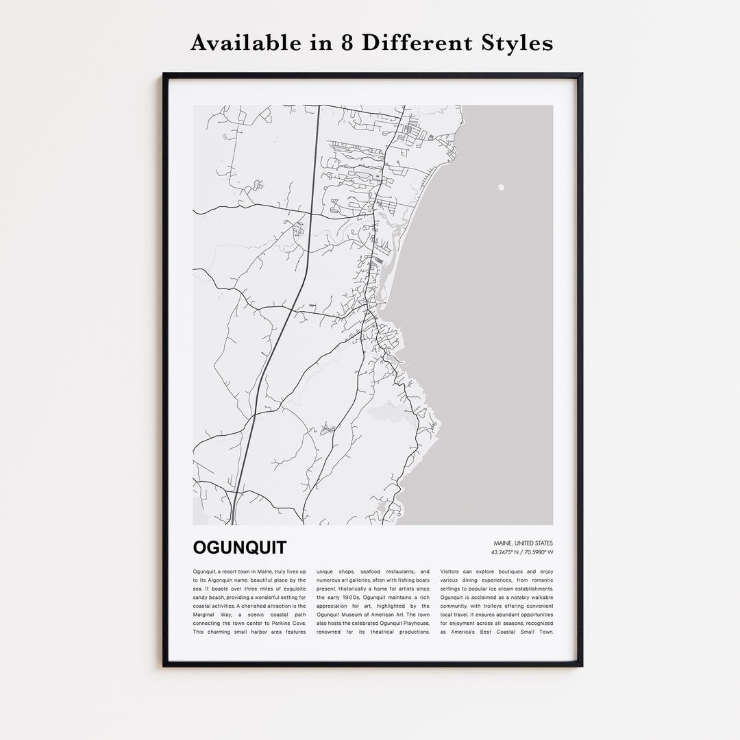 Ogunquit Map Print, Ogunquit Travel Map, Ogunquit Wall Decor Art ...