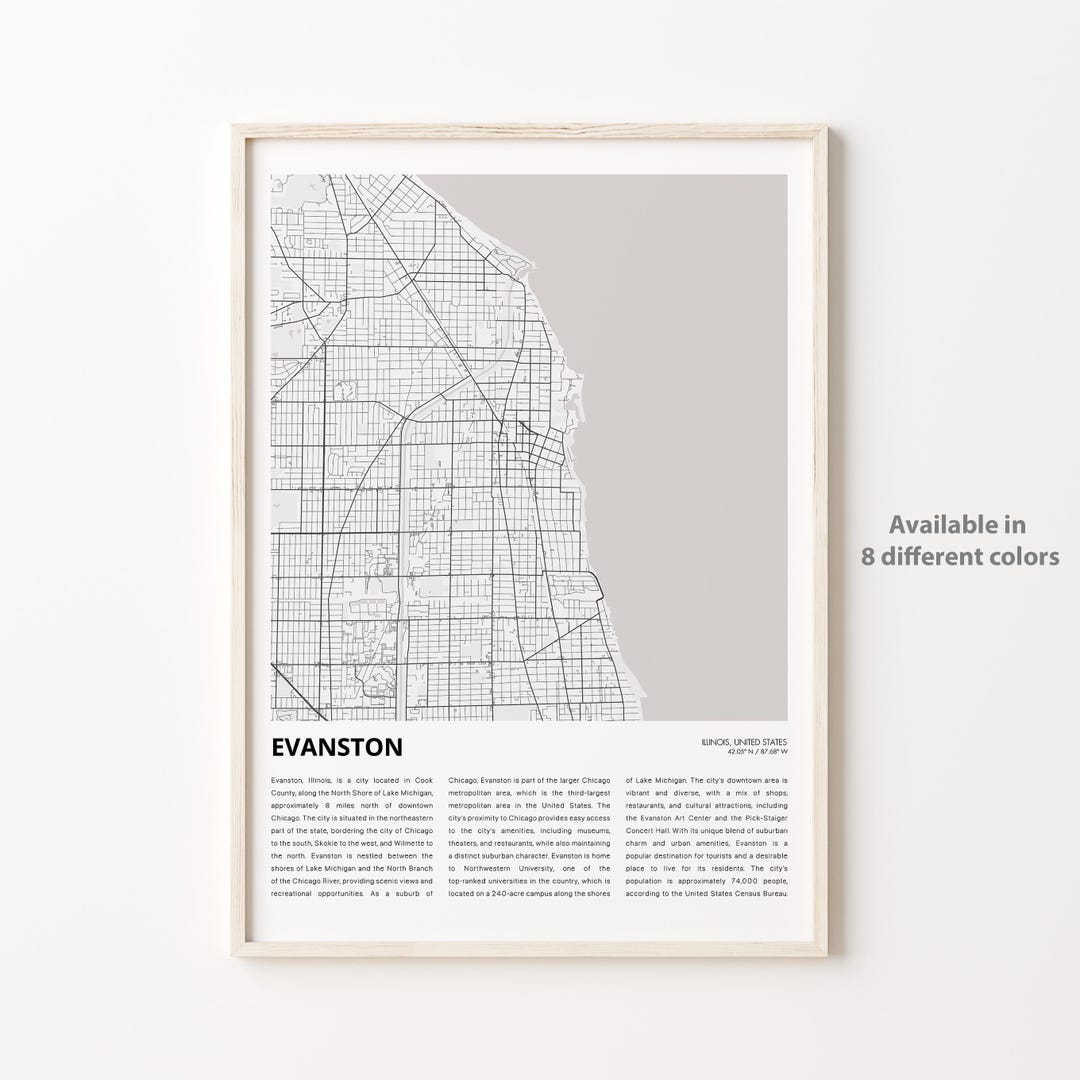 Evanston Map Print, Evanston Travel Map, Evanston Wall Decor Art ...