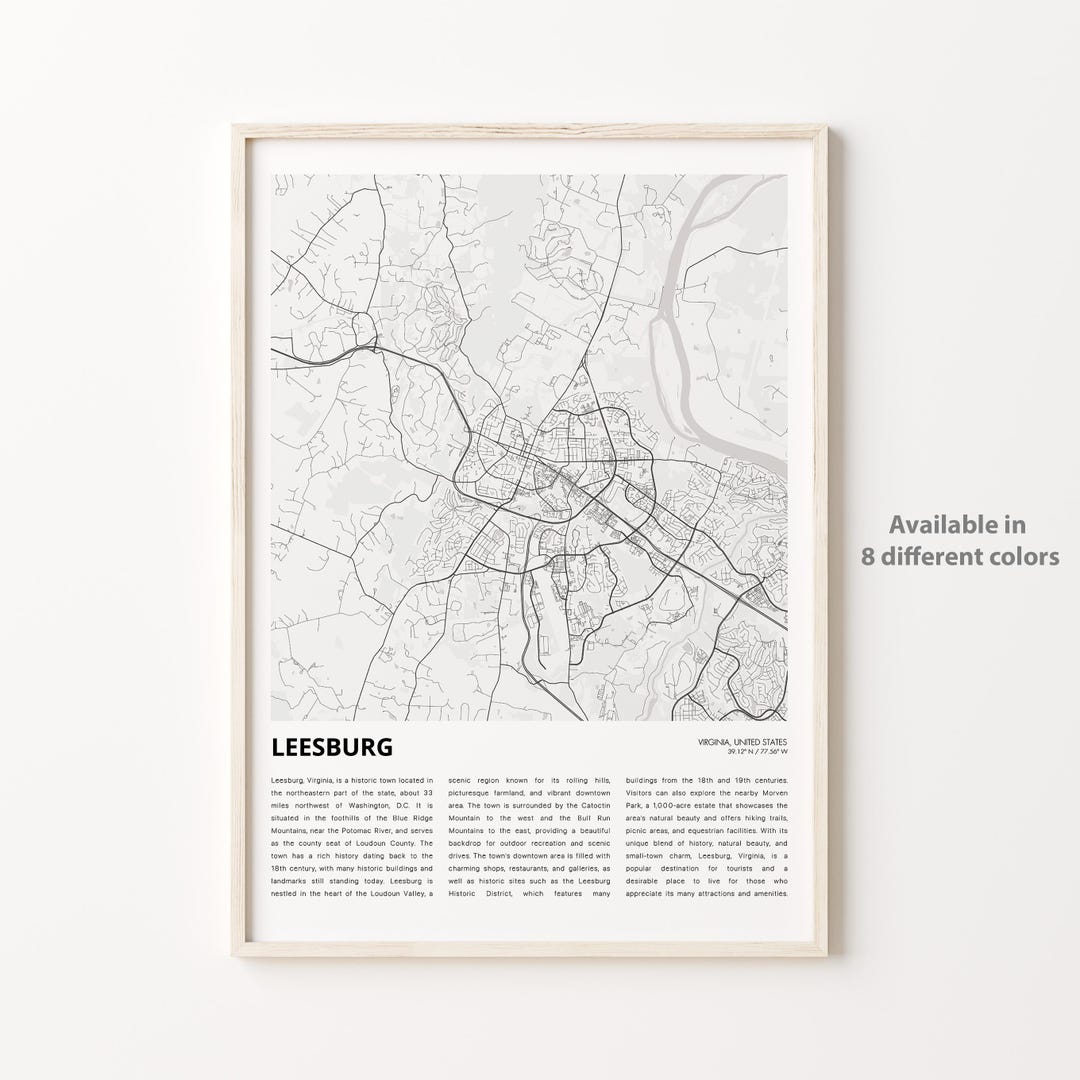 Leesburg Map Print, Leesburg Travel Map, Leesburg Wall Decor Art ...
