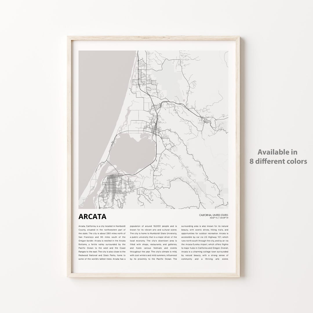 Arcata Map Print, Arcata Travel Map, Arcata Wall Decor Art, Arcata ...