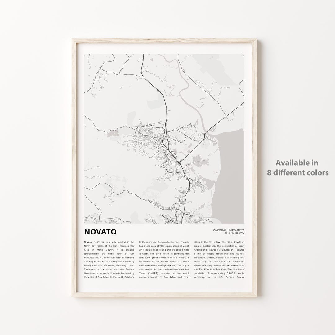 Novato Map Print, Novato Travel Map, Novato Wall Decor Art, Novato ...