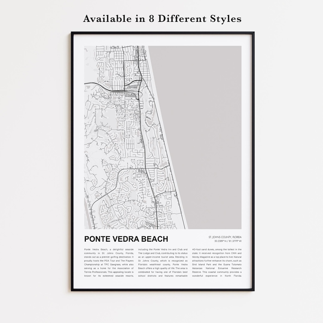 Ponte Vedra Beach Map Print, Ponte Vedra Beach Travel Map, Ponte Vedra ...