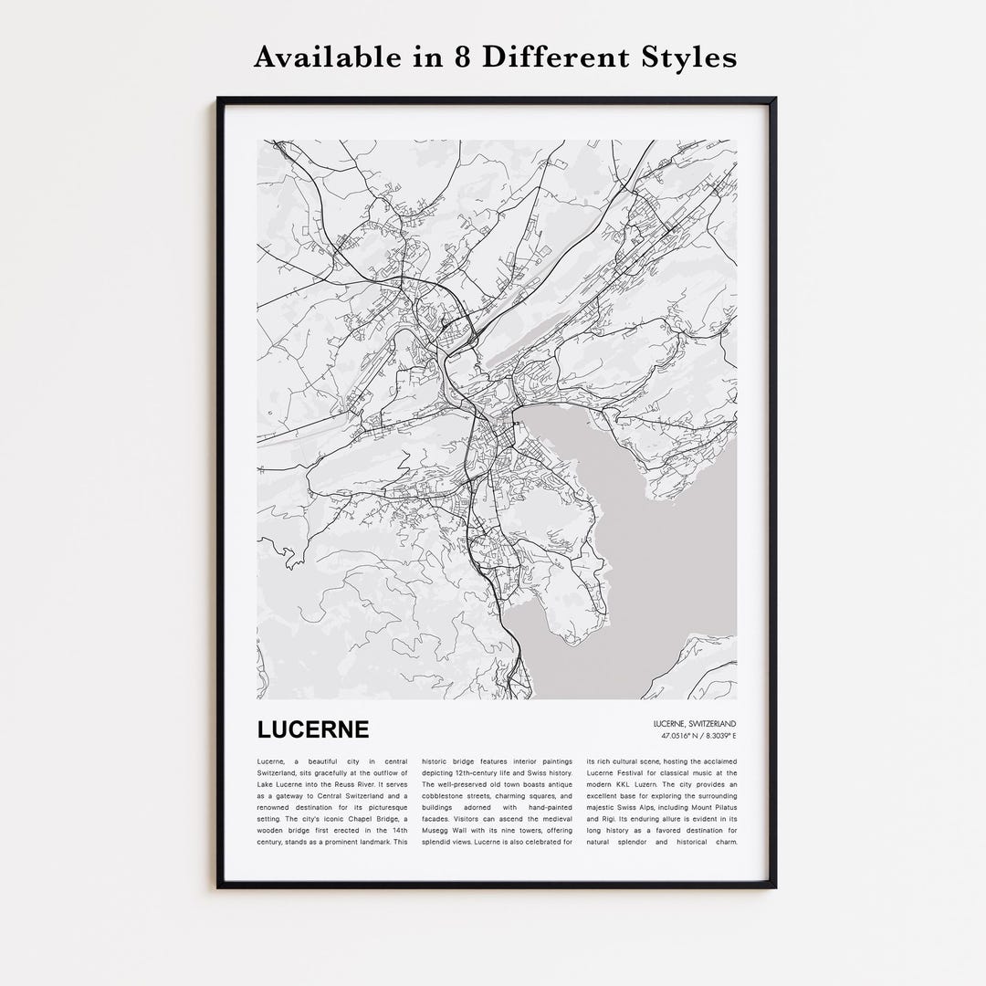 Lucerne Map Print, Lucerne Travel Map, Lucerne Wall Decor Art, Lucerne ...