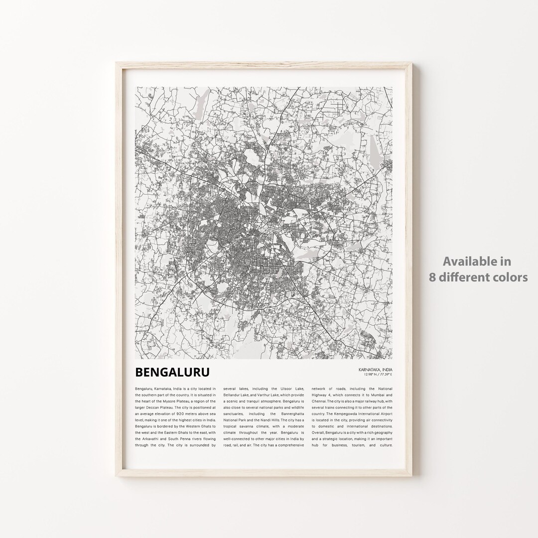 Bengaluru Map Print, Bengaluru Travel Map, Bengaluru Wall Decor Art ...