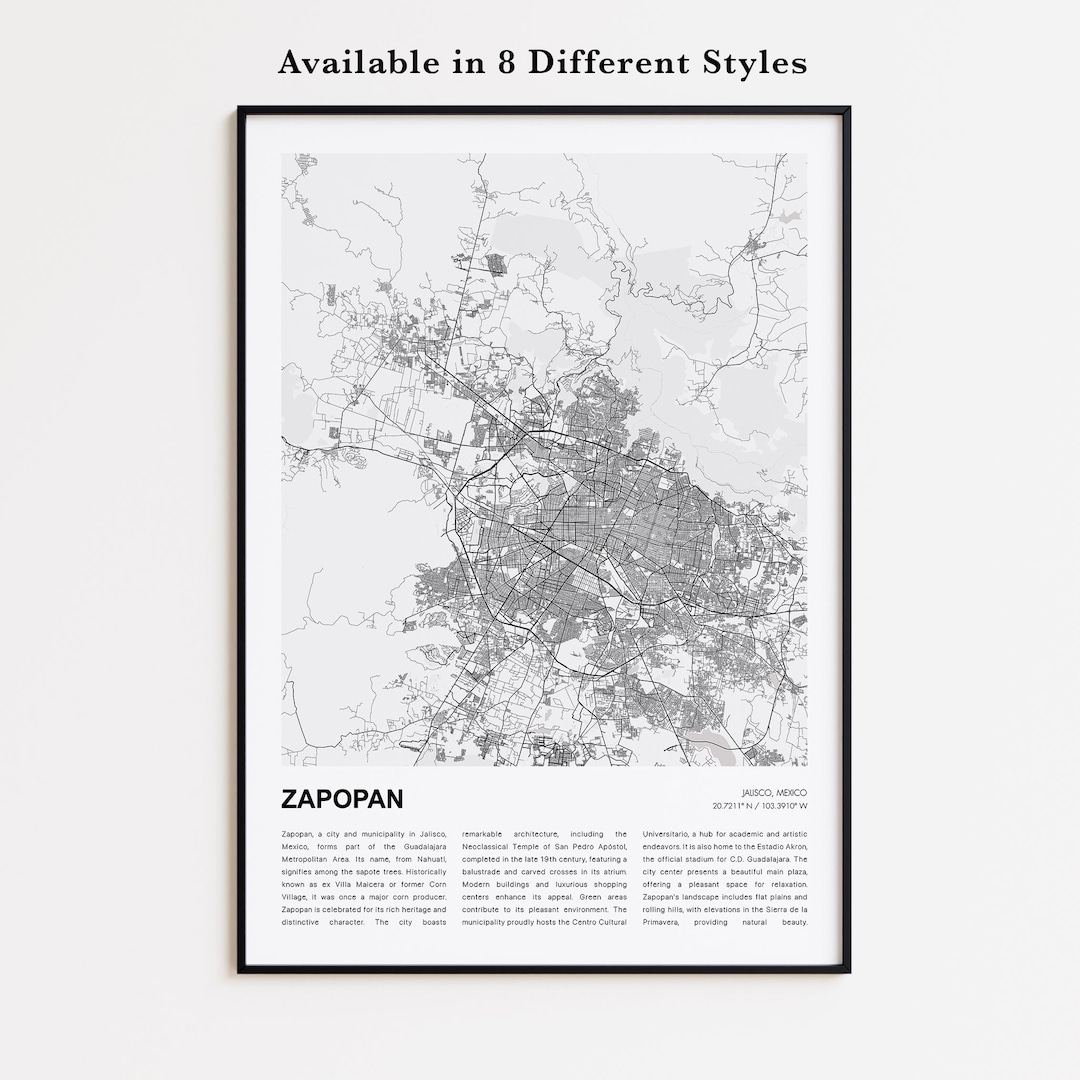 Zapopan Map Print, Zapopan Travel Map, Zapopan Wall Decor Art, Zapopan ...
