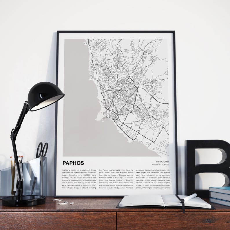 Paphos Map Print, Paphos Travel Map, Paphos Wall Decor Art, Paphos ...