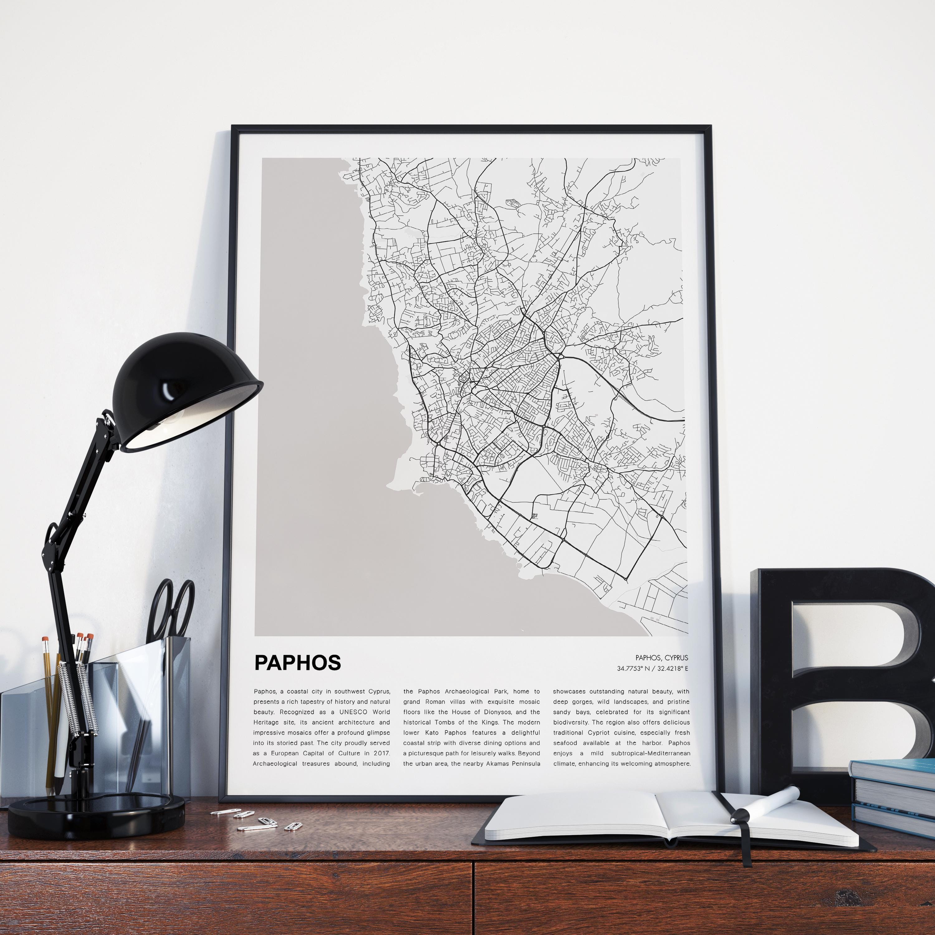 Paphos Map Print, Paphos Travel Map, Paphos Wall Decor Art, Paphos ...