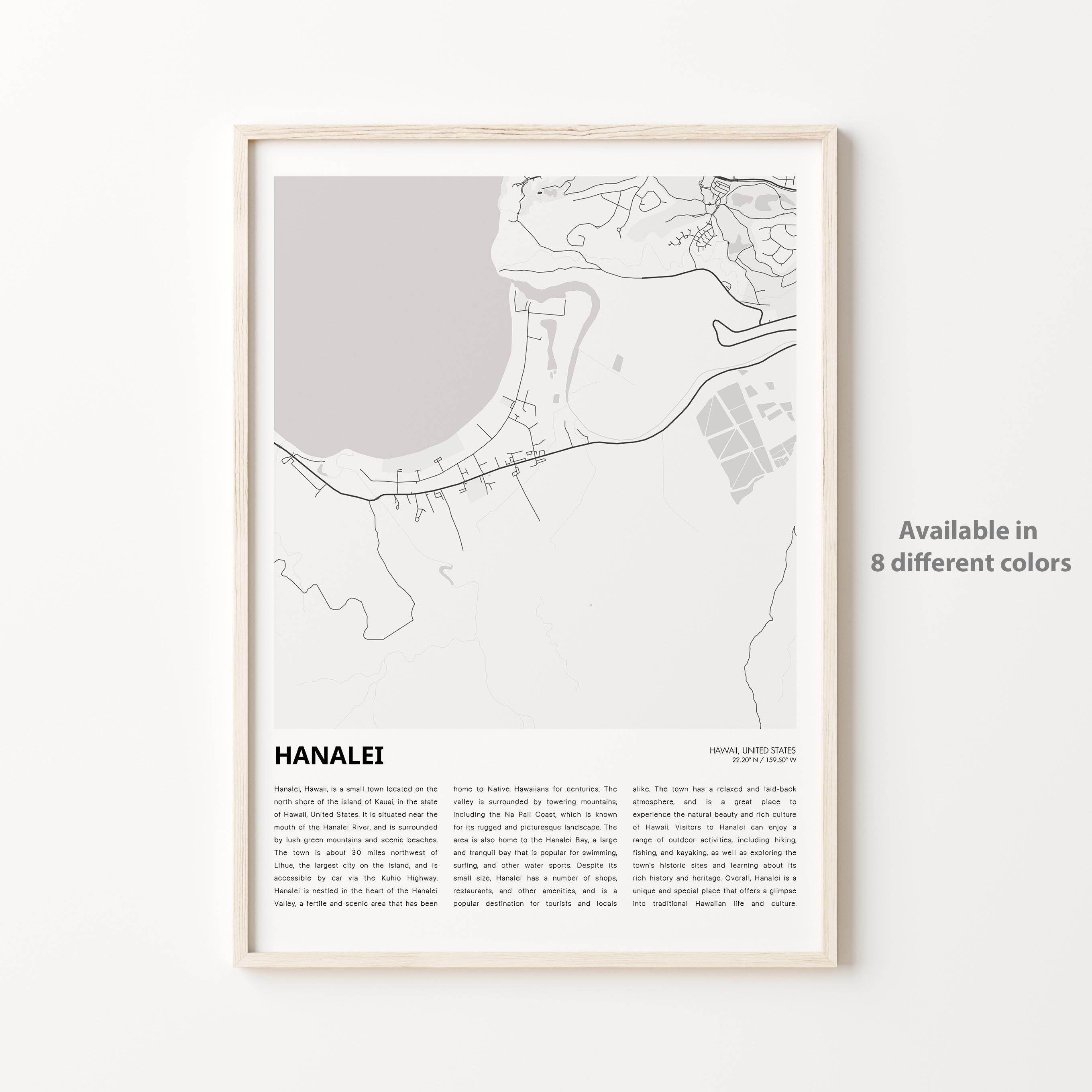 Hanalei Map Print, Hanalei Travel Map, Hanalei Wall Decor Art, Hanalei ...