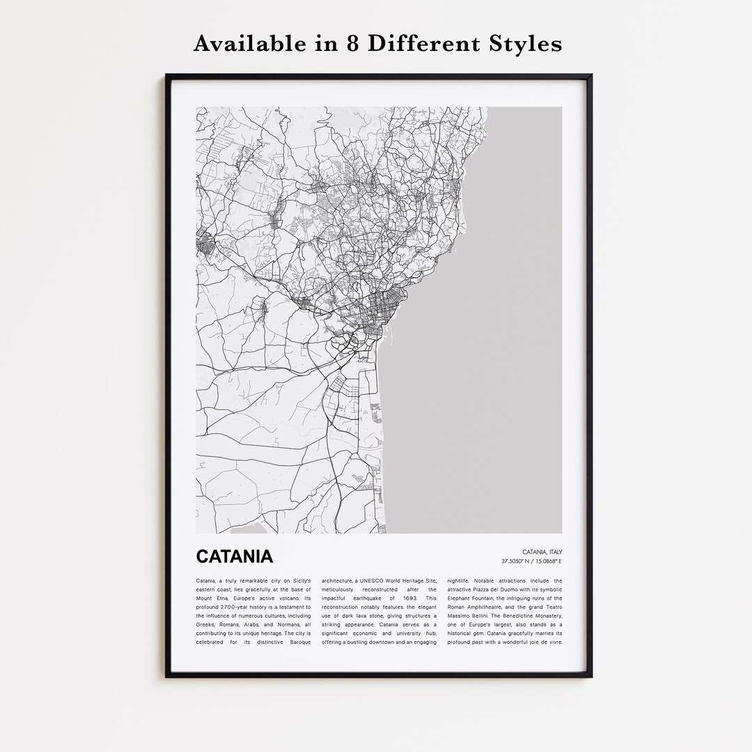 Catania Map Print, Catania Travel Map, Catania Wall Decor Art, Catania ...