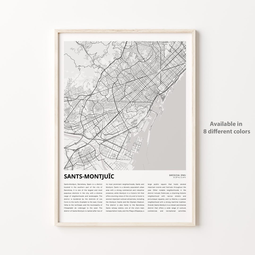 Sants-montjuïc Map Print, Sants-montjuïc Travel Map, Sants-montjuïc ...