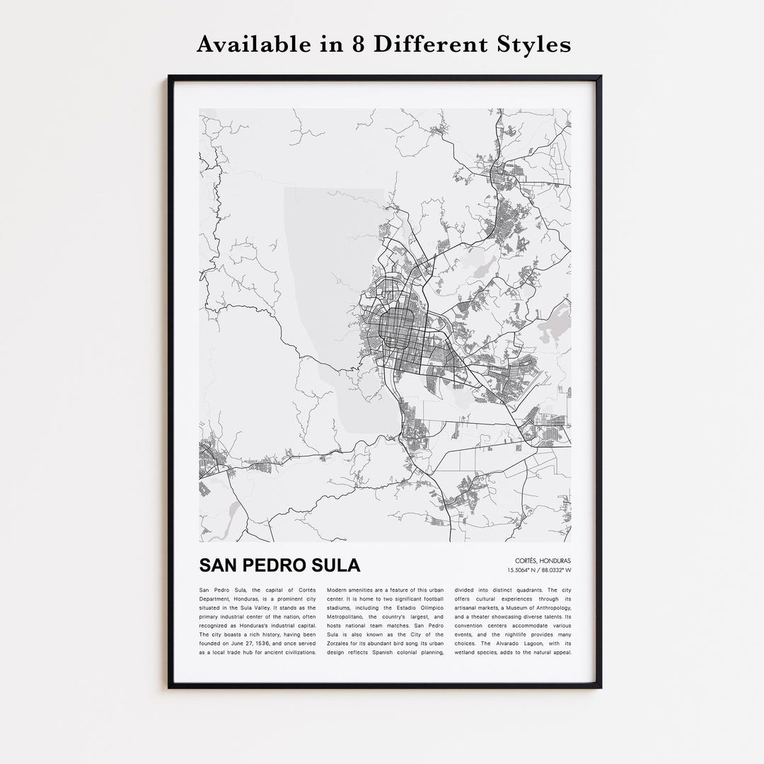 San Pedro Sula Map Print, San Pedro Sula Travel Map, San Pedro Sula ...